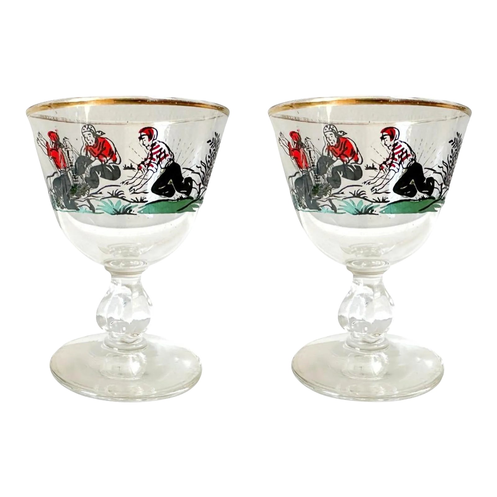 Pair of Mid Century Pirate Treasure Island Cocktail Bar Glasses | Chairish