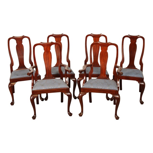 Henkel Harris Queen Anne Style Set of Six Carved Mahogany Dining Chairs ...