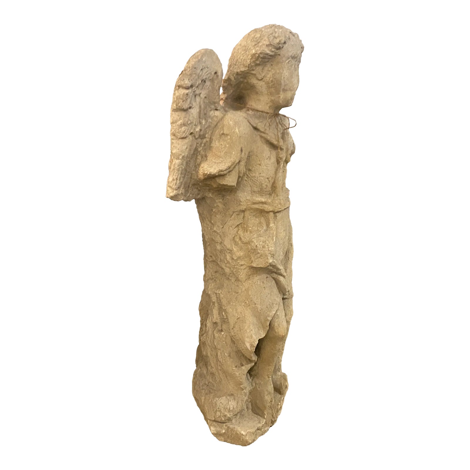 18th Century Carved Stone Garden Angel Statue | Chairish