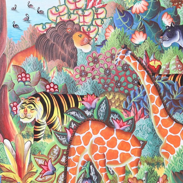 Jerome Polycarpe Vintage Haitian Painting on Canvas on a Jungle With ...