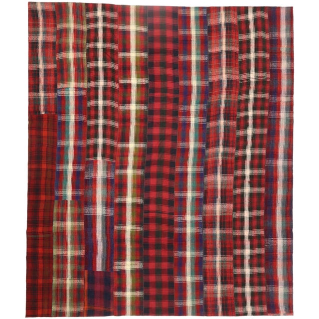 Vintage Kilim Tartan Plaid Rug - 12'11 x 15'02 | Chairish