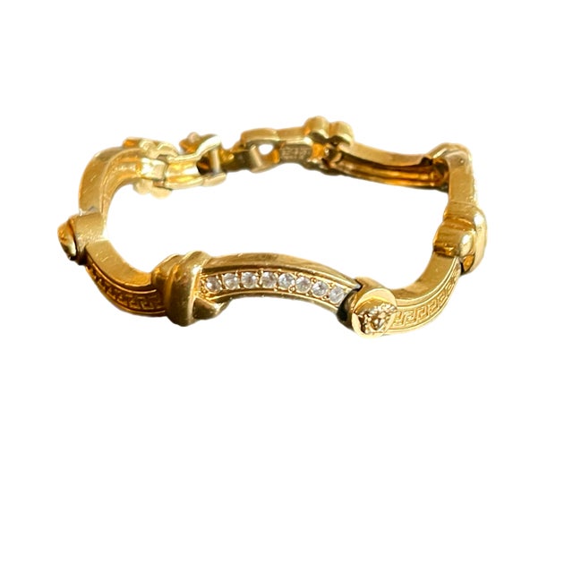 1990s Gianni Versace Medusa and Crystal Gold Link Bracelet | Chairish