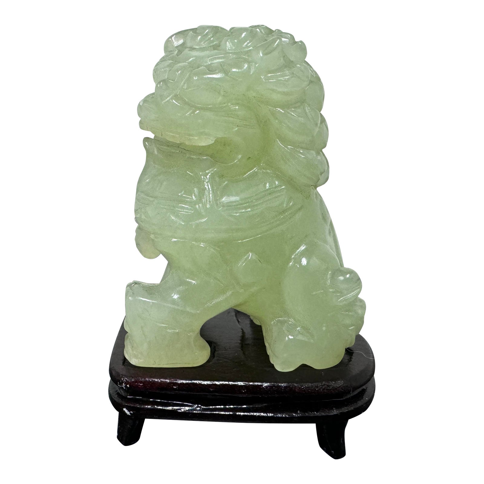 Vintage Carved Green Jade Fu Dog | Chairish