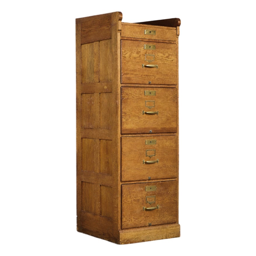 Vintage English Industrial Oak Filing Cabinet with Drawers, 1920s ...