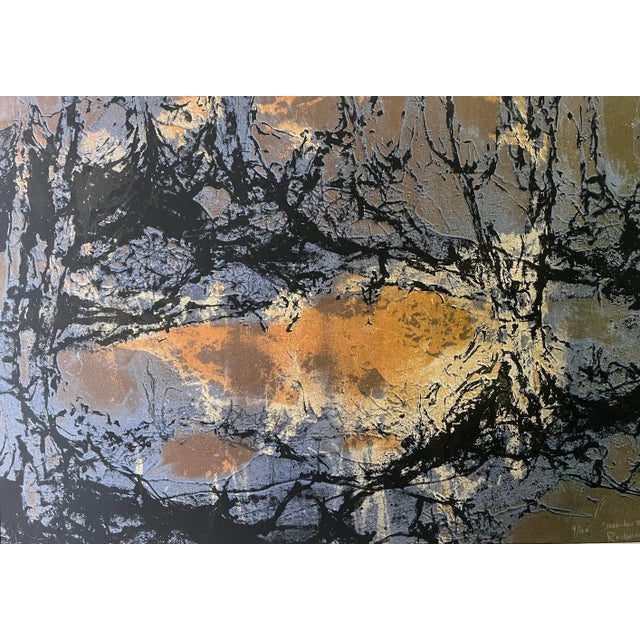 Vintage Original Abstract Lithograph Organic Modern 80s | Chairish