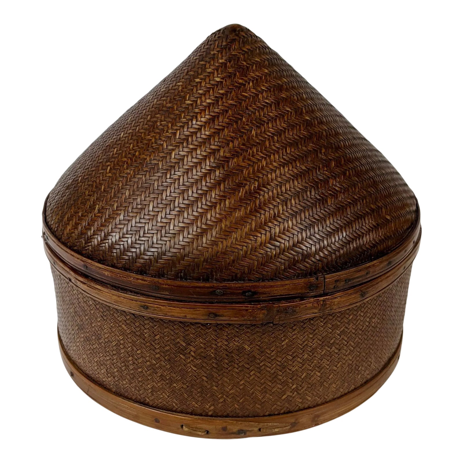 19th Century Chinese Bamboo Woven Hat Box | Chairish