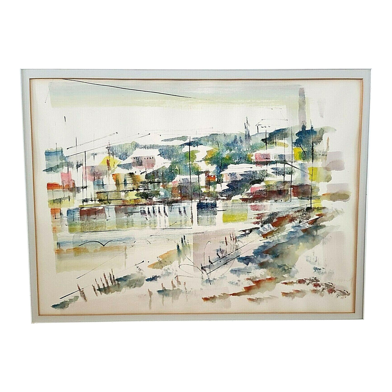 60's Alfred Birdsey (1912-1996) Impressionist Bahamian Harbor Cityscape ...