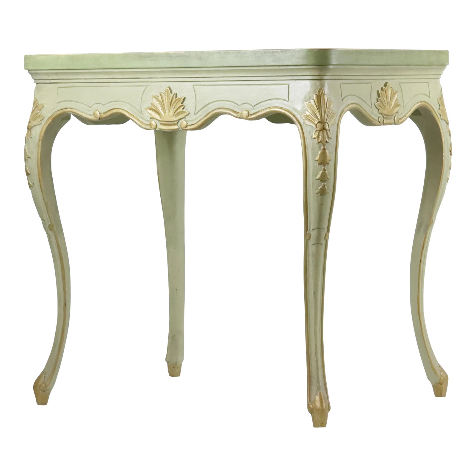 Vintage Mint Green English Hand Carved Side Table | Chairish