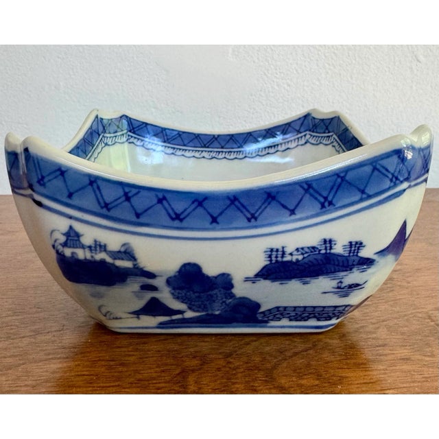 1990s Blue and White Chinese Pagoda Canton Ware | Chairish