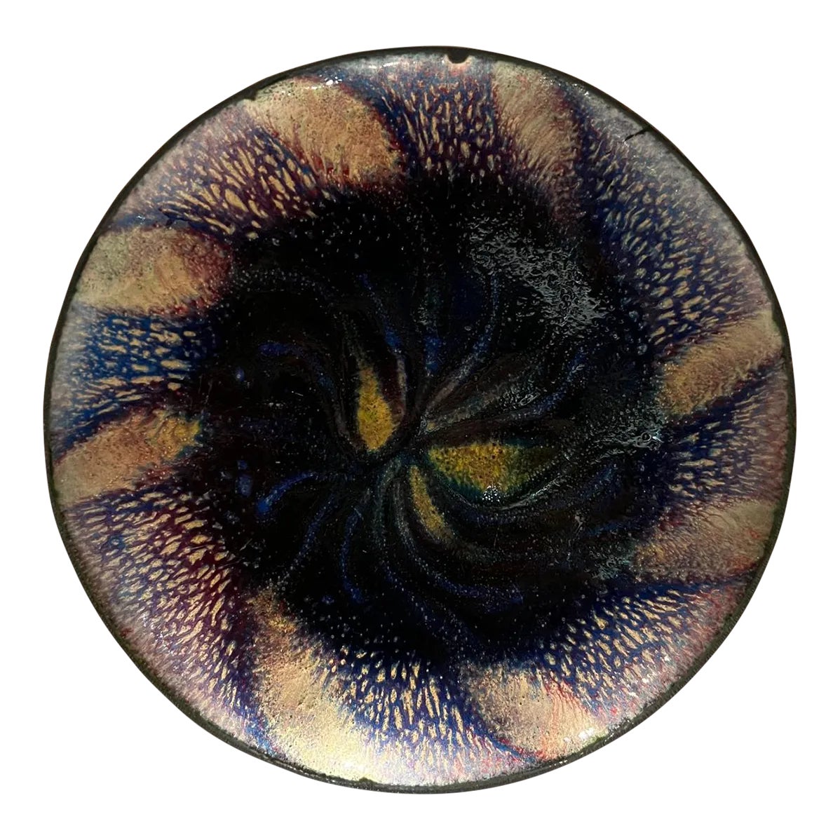 1960s Art Modernist Blue Fusion Swirl Copper Enamel Plate Signed | Chairish
