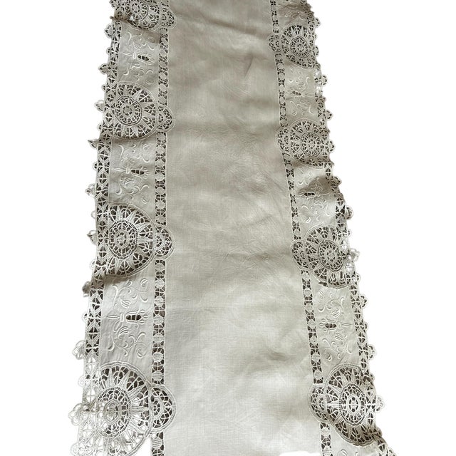 Vintage Linen, Lace, & Embroidered Long Table Runner | Chairish