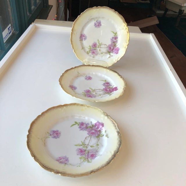 Vintage Fine Floral Design German Porcelain Plates S/3 | Chairish