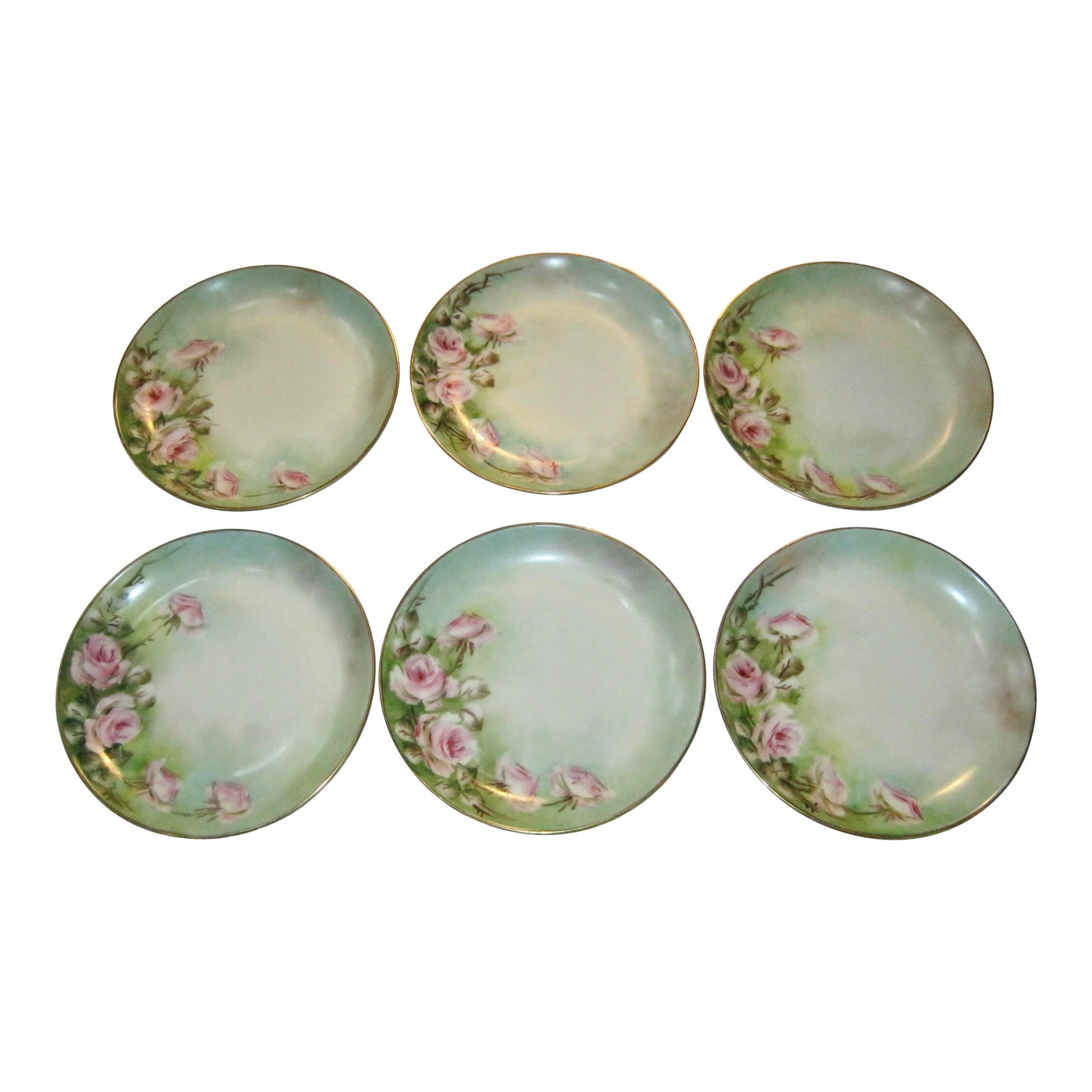 Antique Hand-Painted Bavarian Rose Plates- Set of 6 | Chairish