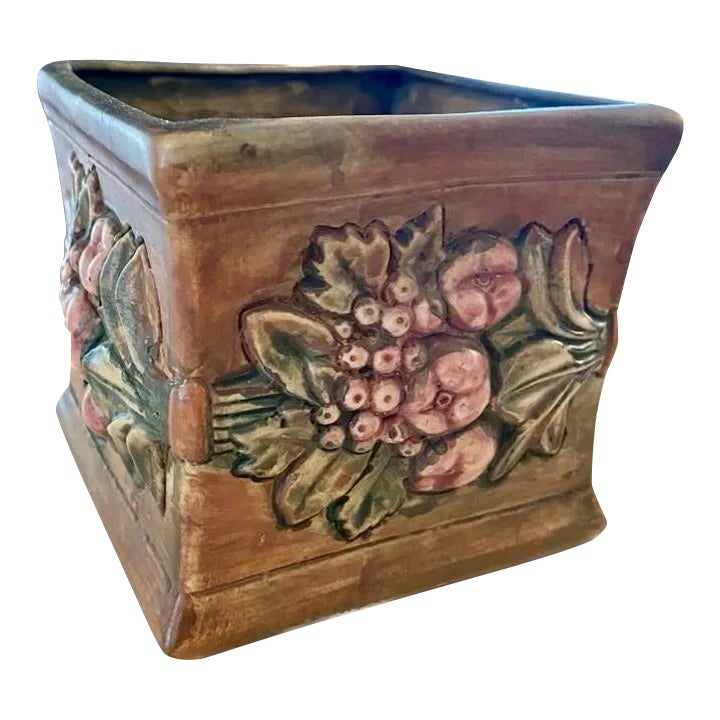 Small Antique Weller Woodcraft Roma Square Planter | Chairish
