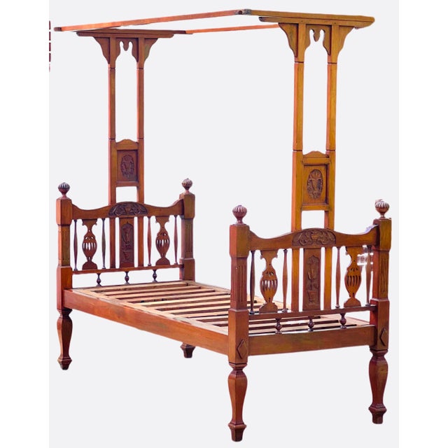 Pair Antique “ Raj” Canopy/Four Poster Indian Bed Frames | Chairish