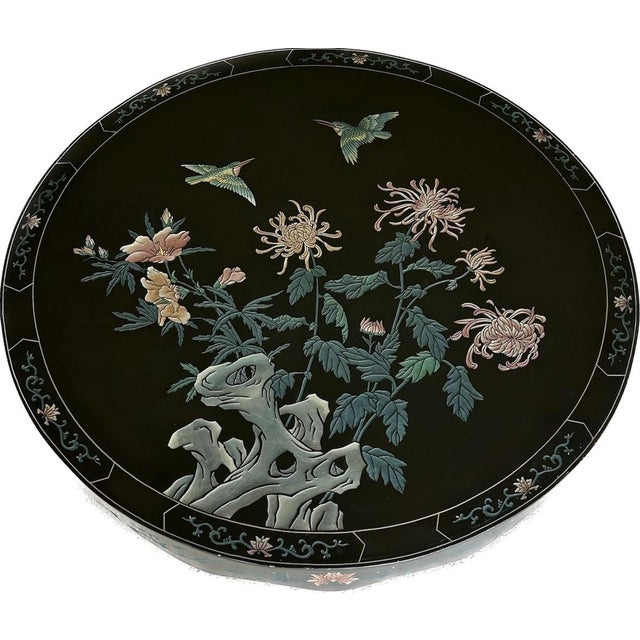 Asian Wood Black Lacquered Round Table | Chairish