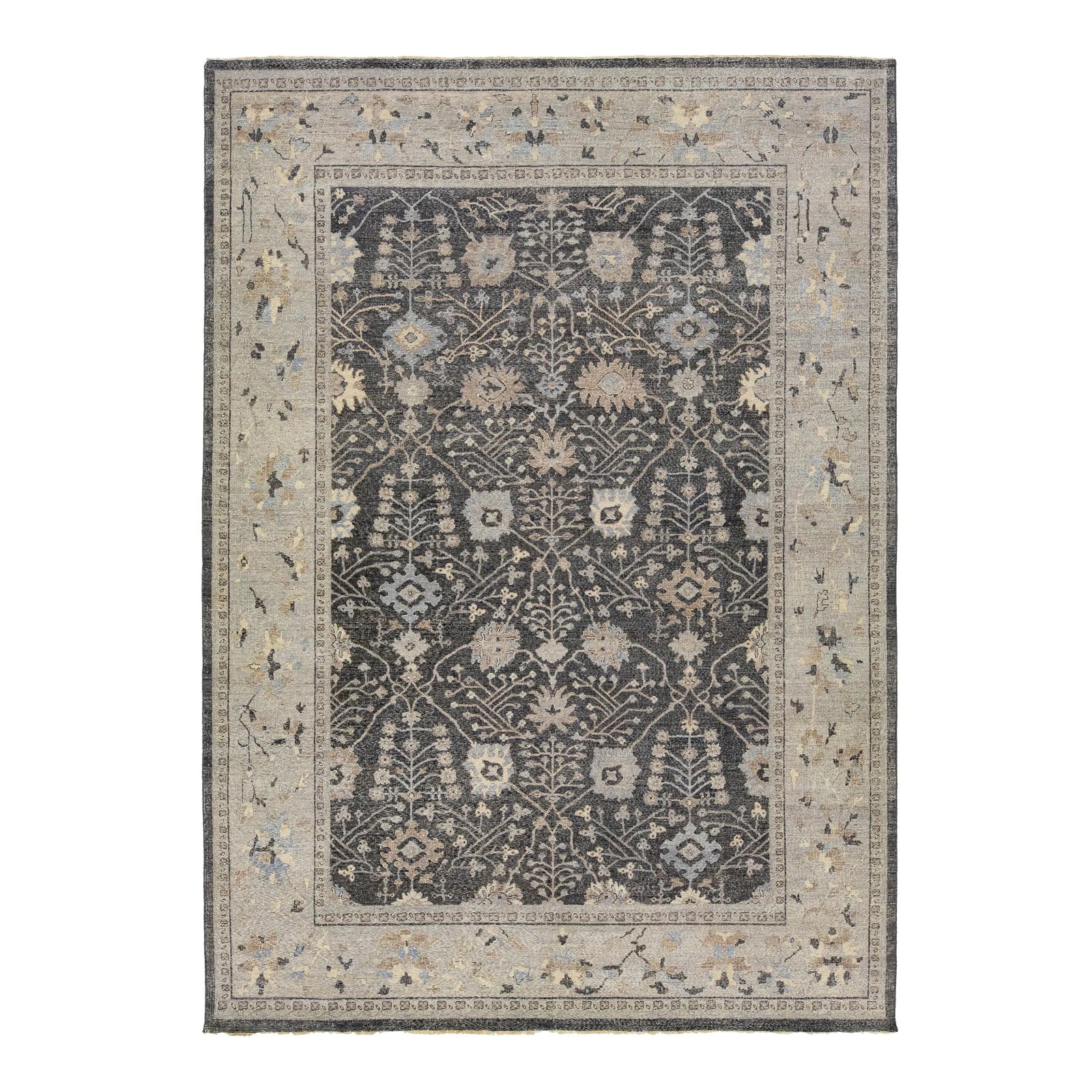 Allover Modern Mahal Indian Wool Rug in Charcoal Color by Apadana ...