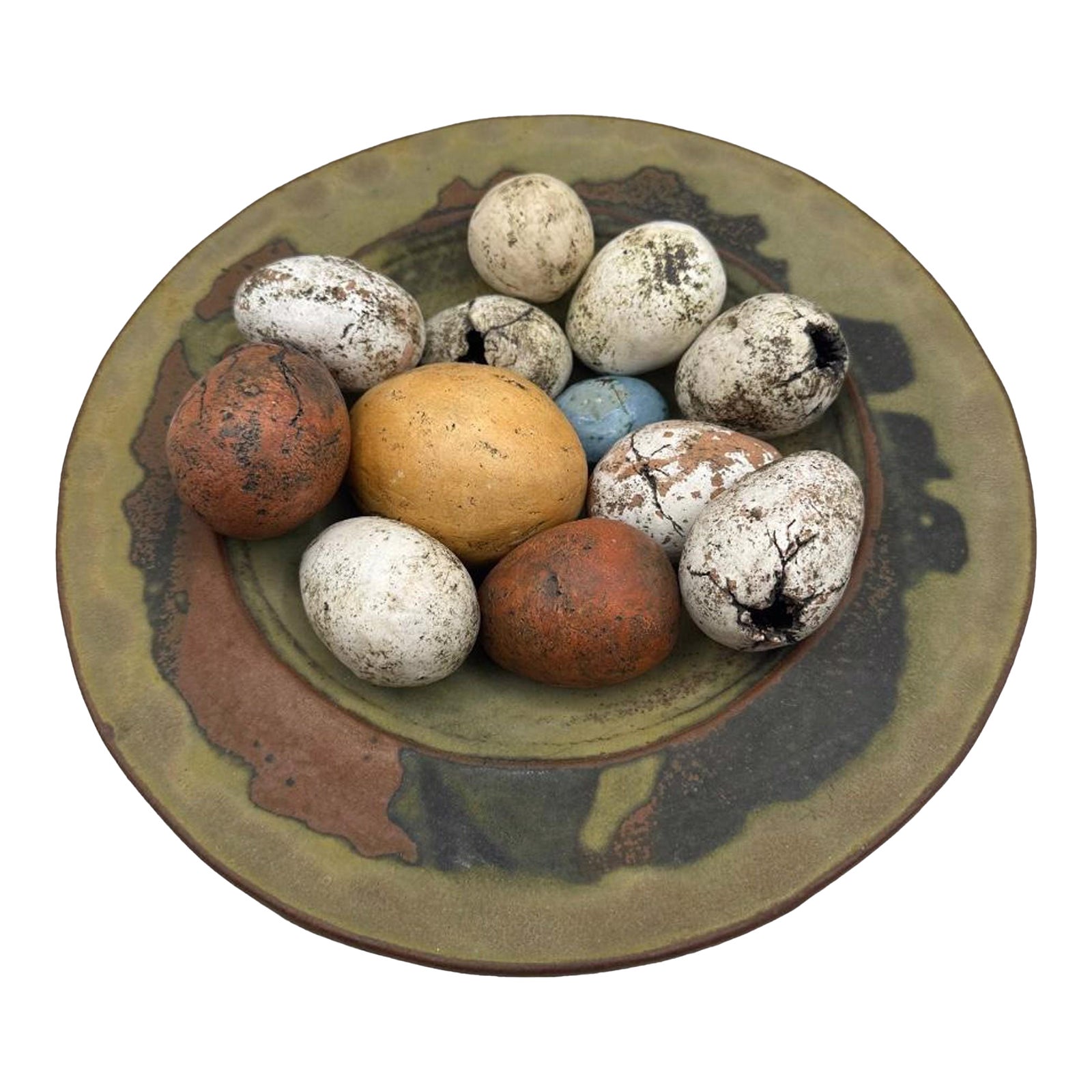 Handmade Chapman Pottery Bowl With Eggs- 13 Pieces | Chairish