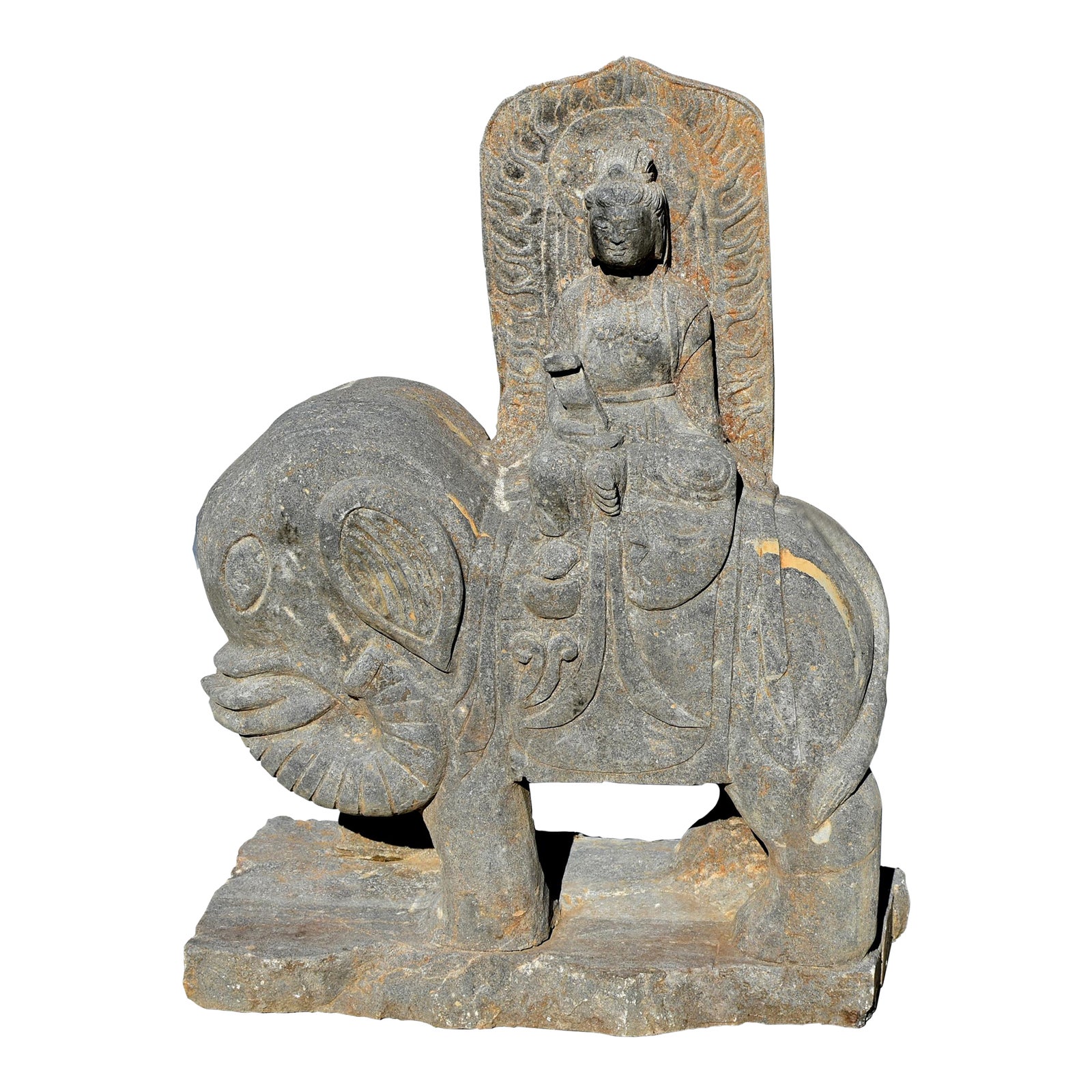 Stone Buddha Samantabhadra Universal Virtue Pu Xian on Elephant | Chairish