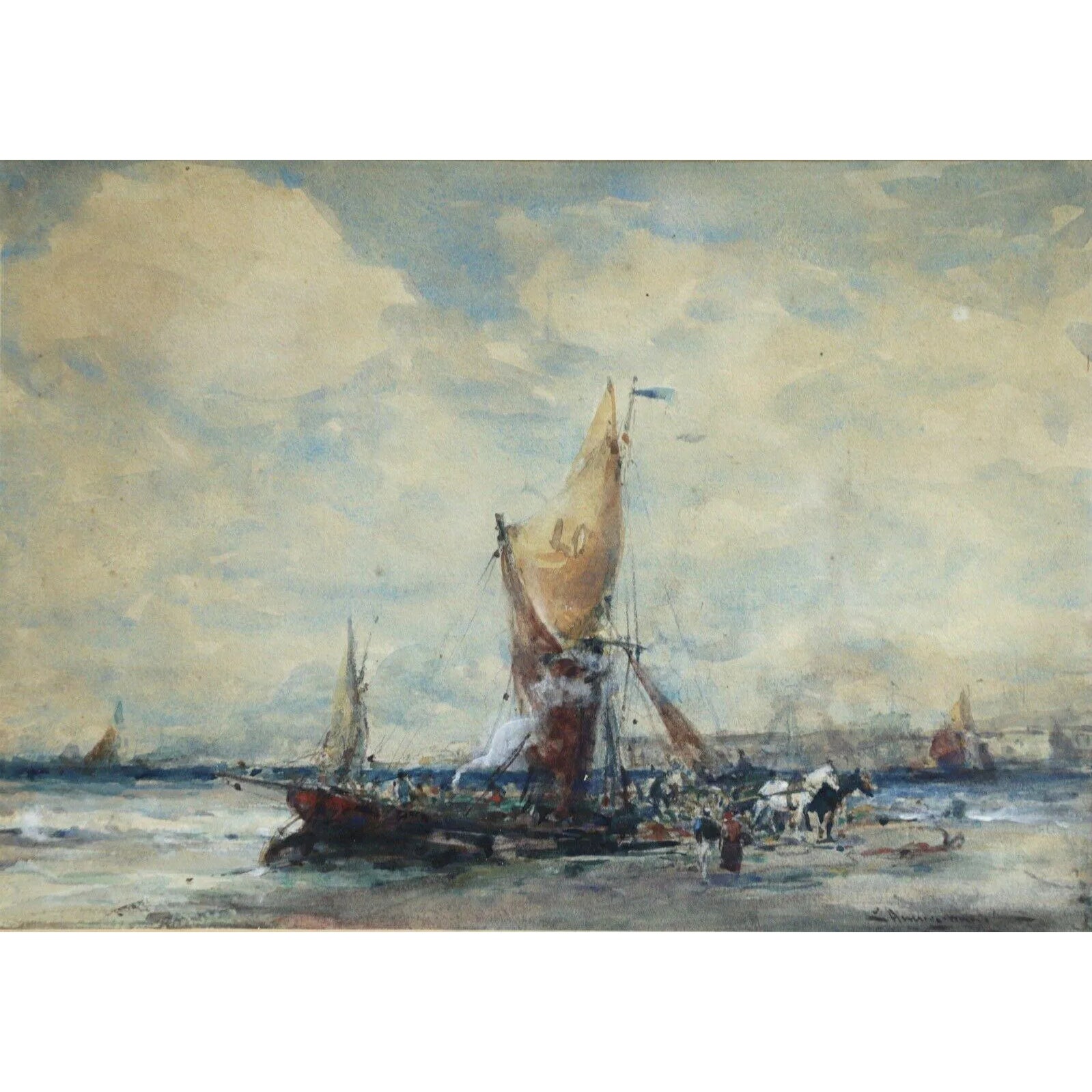 Unloading the Catch, Edward Aubrey Hunt (1855 - 1922) | Chairish