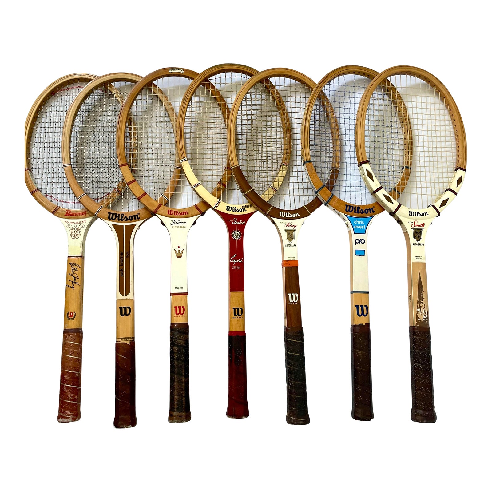 Vintage Wood Tennis Racket Collection. 1970-1980’s. Set of 8 | Chairish