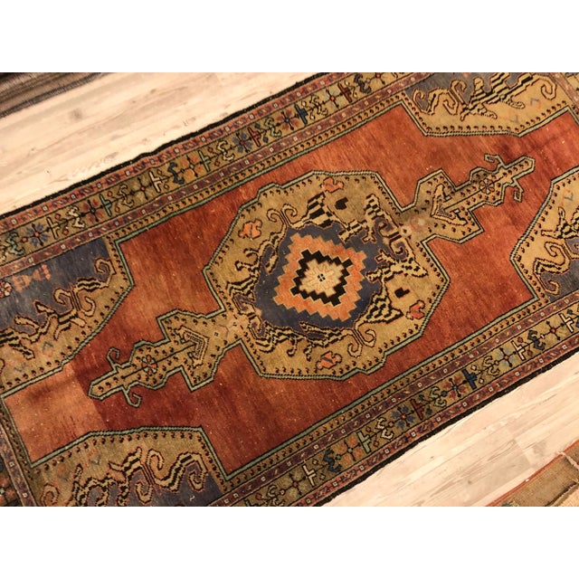 Orange and Blue Bohemian Antique Vintage Turkish Rug | Chairish