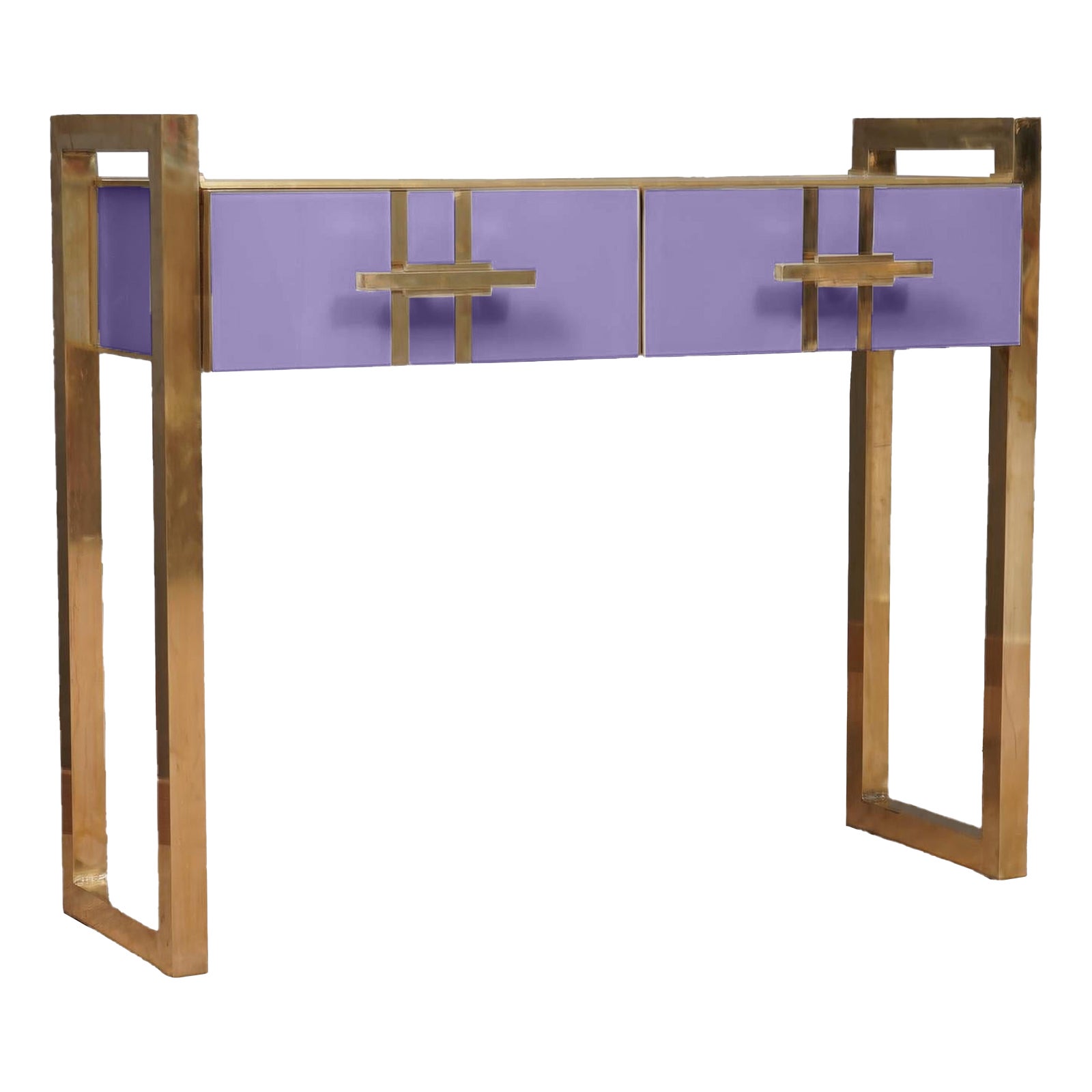 Italian Console Table in Purple Murano Glass and Brass from ...