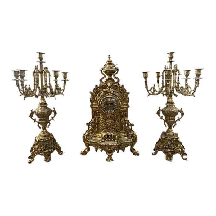 Victorian Mantle Clock and Two Candelabras - 3 Piece Garniture Set ...
