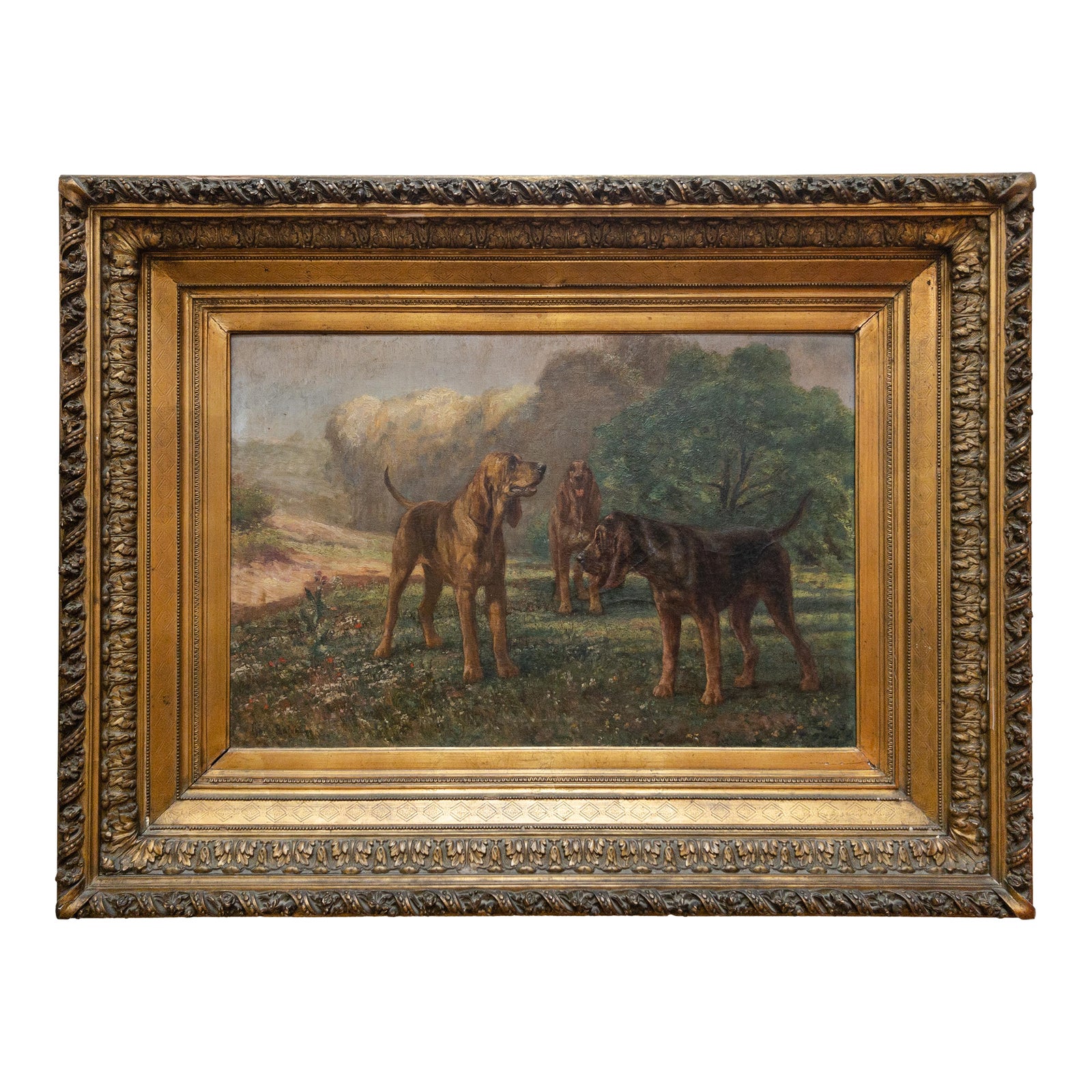 19th Century Oil on Canvas Painting of Dogs by Charles Boland | Chairish