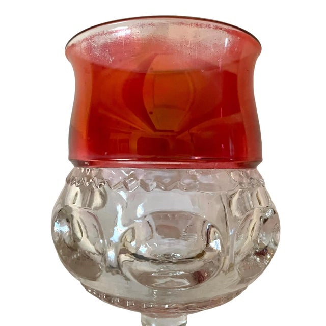 King's Crown Goblet Clear Ruby Flash Edge Vintage Indiana Glass Set of ...