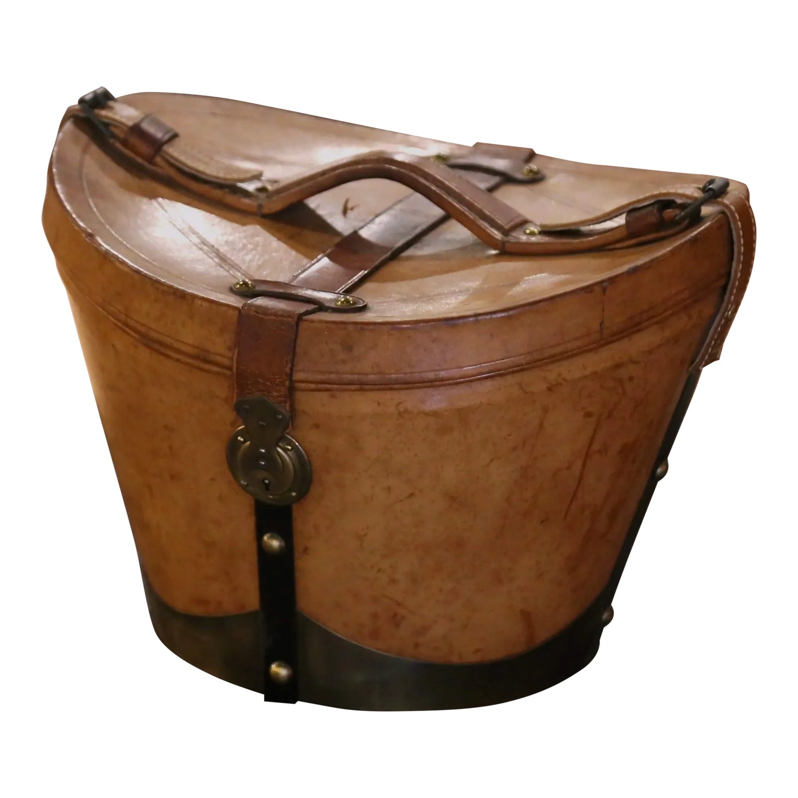 Mid-19th Century French Oval Pigskin Leather Hat Box With Original Top ...