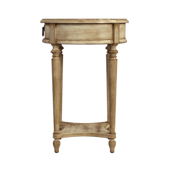 Jules 1 Drawer Round End Table with Storage, Beige | Chairish