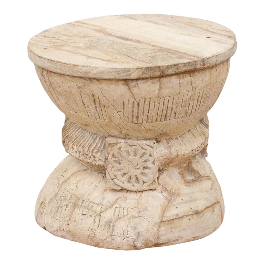 Antique Rustic Bleached Teak Stool | Chairish