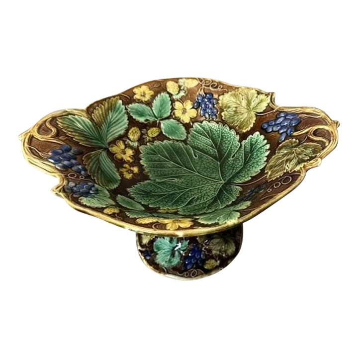 Antique Victorian Majolica Berry Grape Leaf Decorated Compote Serving ...