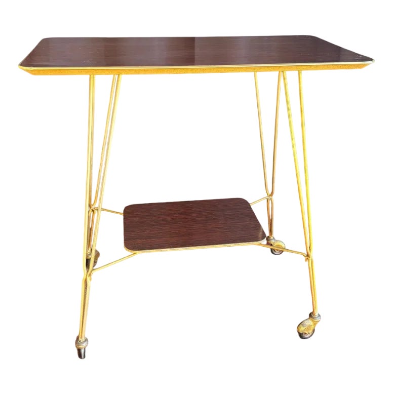 Vintage Rolling Trolley in Gold Metal and Formica, 1960s | Chairish