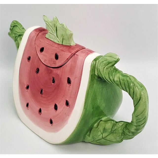 Vintage Porcelain Ceramic Watermelon Tea Pot With Green Leaf Handles ...