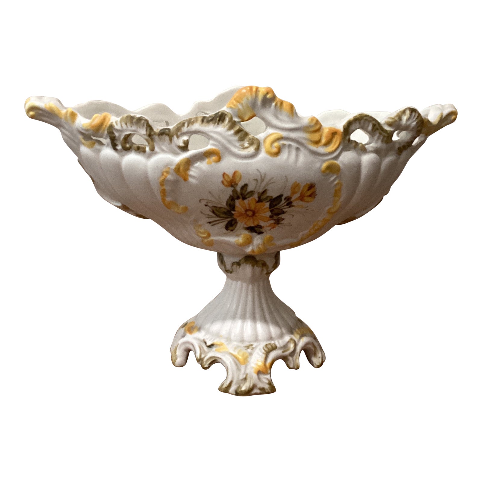 Antique Majolica Centerpiece Bowl Hand Painted Floral Rococo Design ...