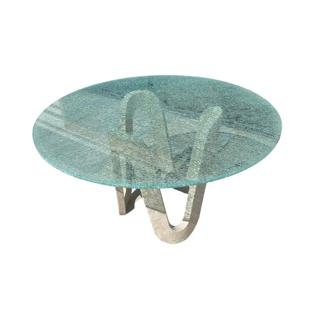 Crackle Glass Iconic Foyer-Dining table with Sculptural Modern Curved ...