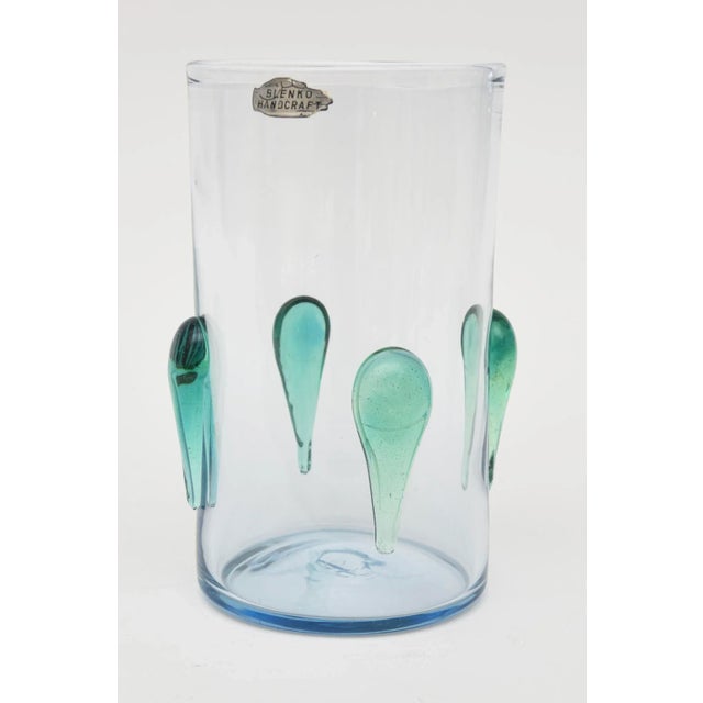 Vintage Blenko Glass Blue, Green Clear Raindrop Vase or Vessel | Chairish