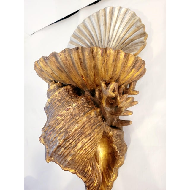 Vintage Coastal Regency Large Sea Clam Conch Shell Form Gold Silver ...
