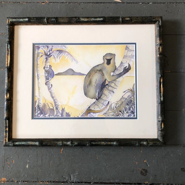 Original Abstract Watercolor Painting “The Green Monkeys” Signed | Chairish