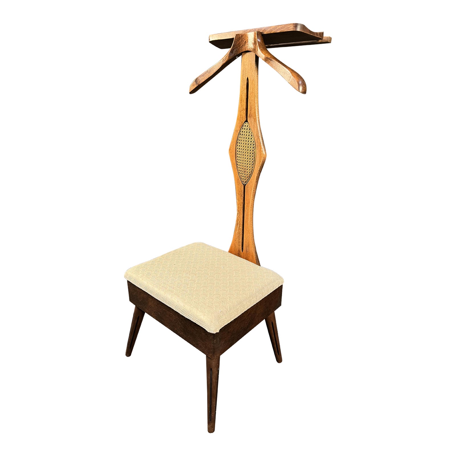 Mid 20th Century Mid Century Modern Walnut & Cane Gentleman’s Valet by Nova | Chairish