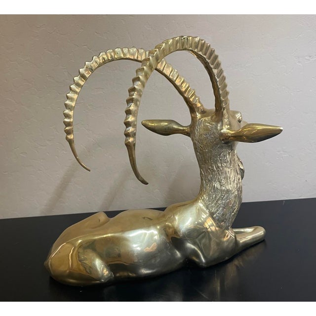 Mid Century Large Cast Brass Ibex Figurine Sculpture | Chairish