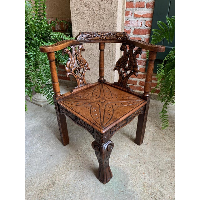 Antique French Carved Oak Corner Arm Chair Renaissance Louis XIV Style ...