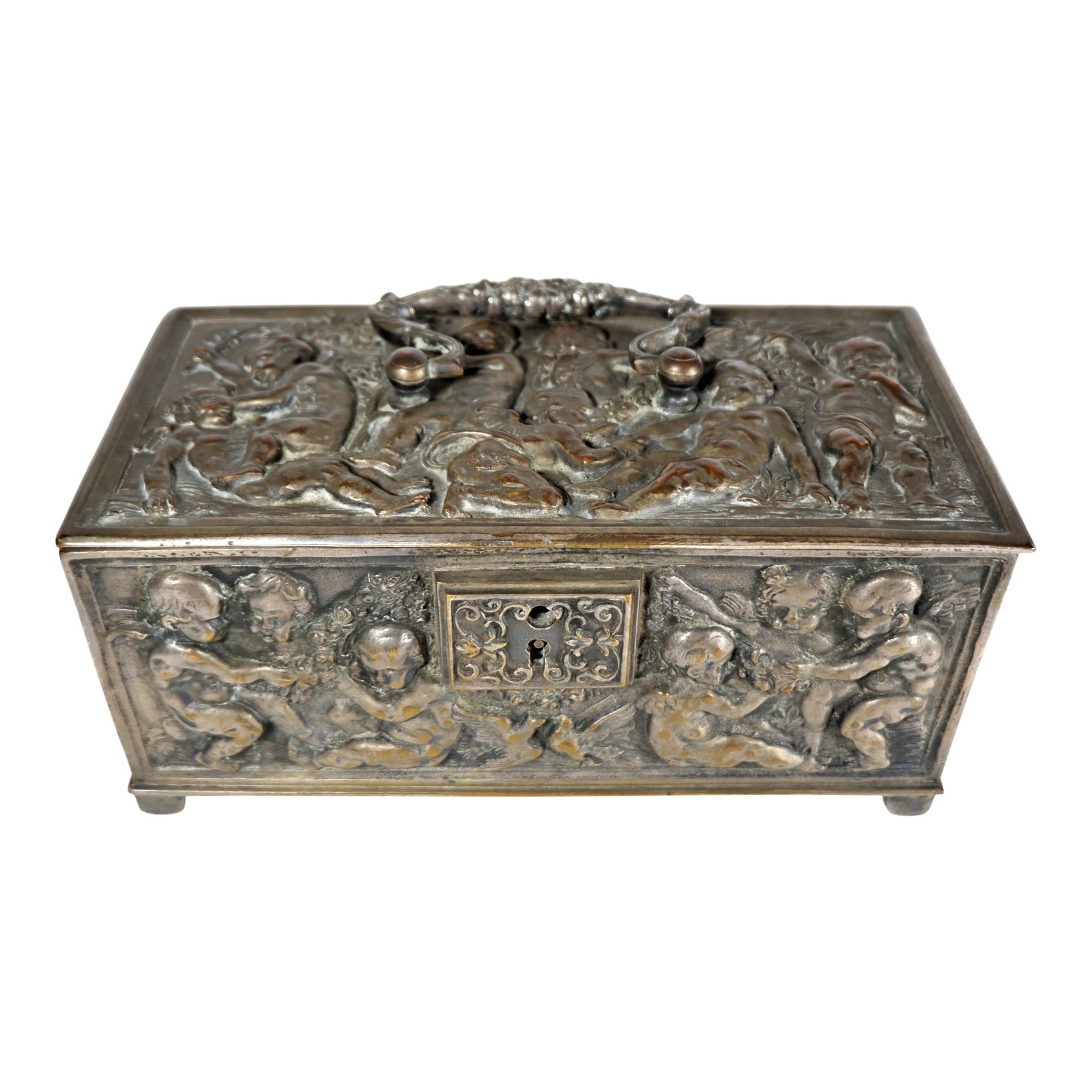 Antique 1800’s Bronze Christian Casket Repose Cherubs | Chairish