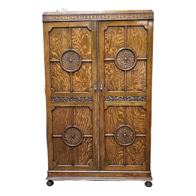 Solid Oak Custom Built Armoire c.1910. Arts & Crafts. | Chairish