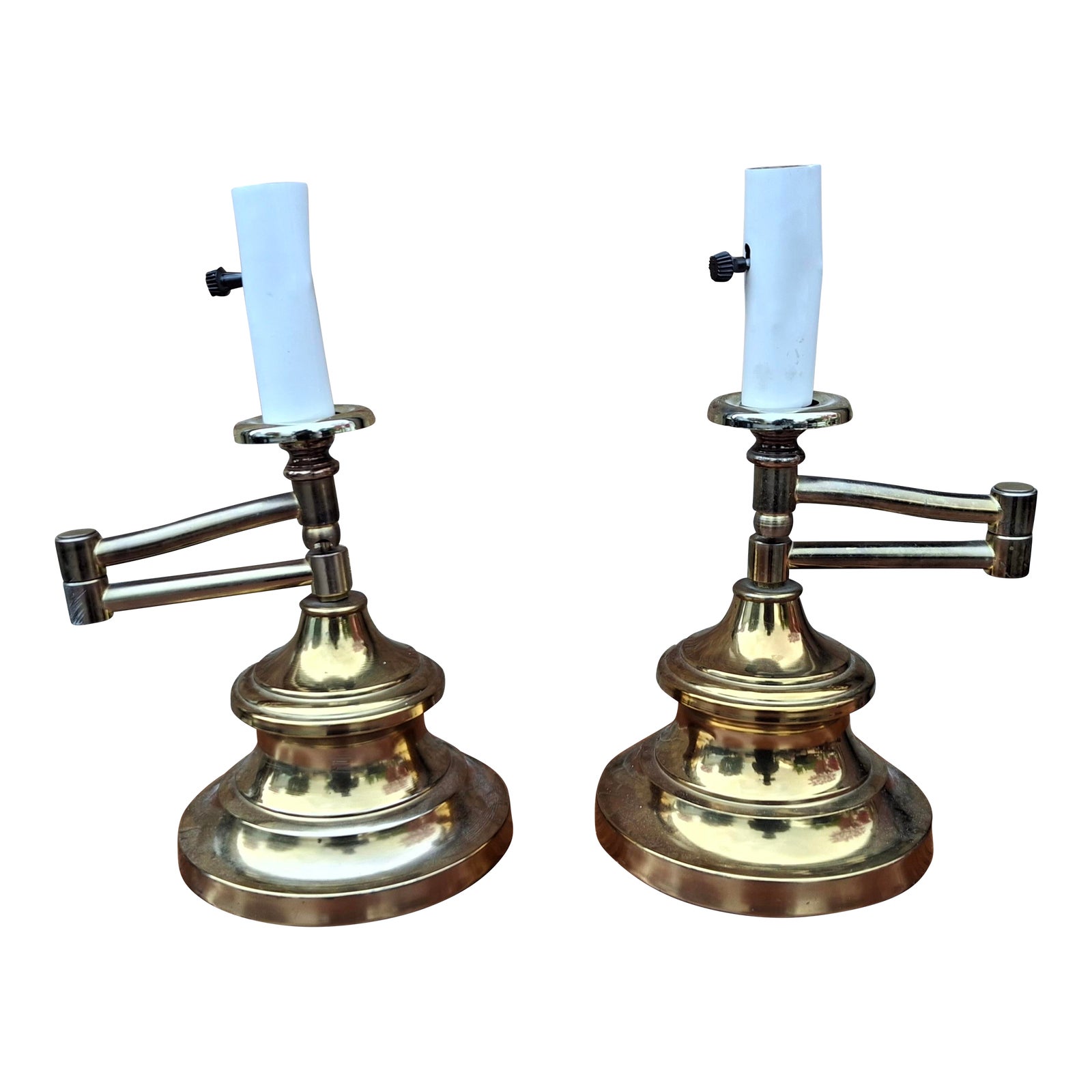 Mid 20th Century Pair of Mid Century Brass Swing Arm Table Lamps | Chairish