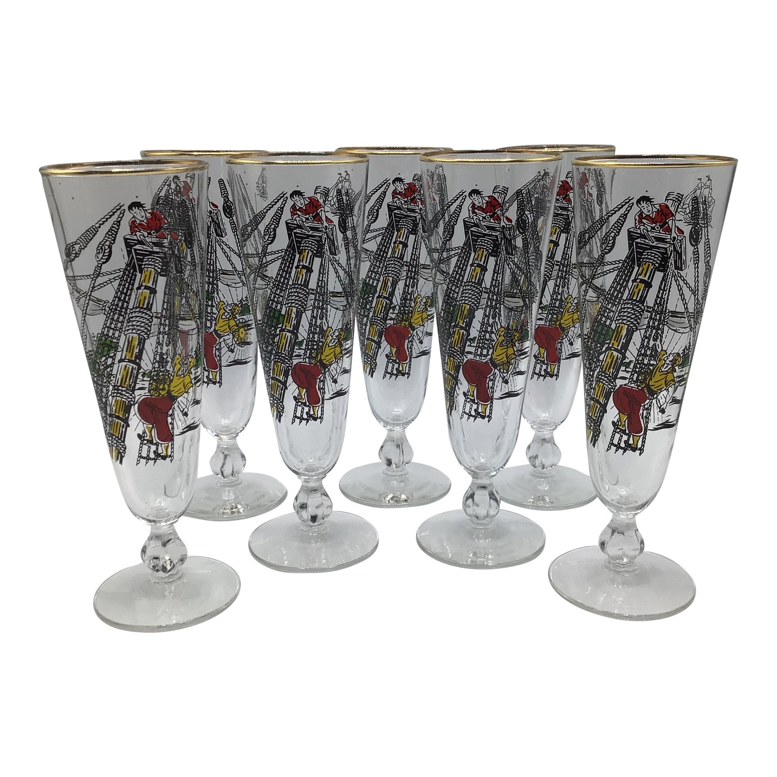 Treasure Island Pirate Ship Pilsner Glasses Made by Libbey - Set of 7 ...