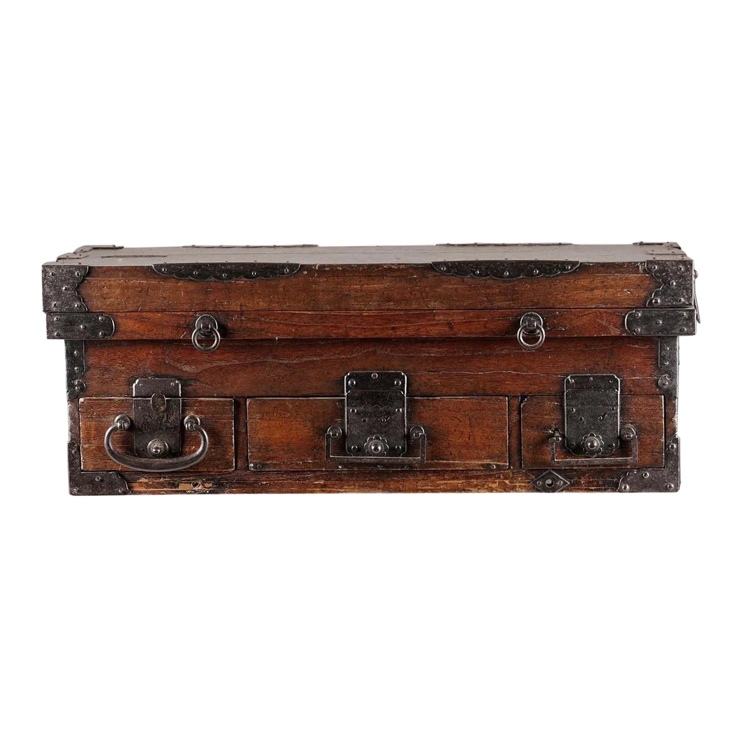 Rare Inscribed Japanese Wood Chest Zenibako on Custom Stand | Chairish