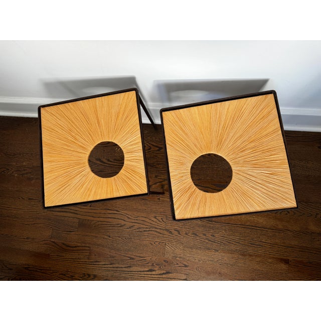 Pair of Metal and Raffia Side Tables | Chairish